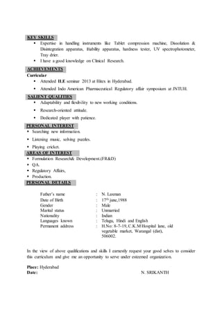 srikanth resume -CDM | DOCX | Pharmaceutical Industry | Industries