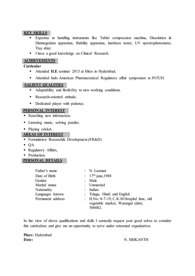 srikanth resume -CDM | DOCX | Pharmaceutical Industry | Industries