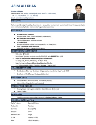 Asim Ali CV 1 | DOC | Education