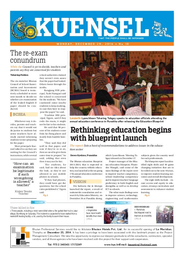 Kuensel 29 December 2014