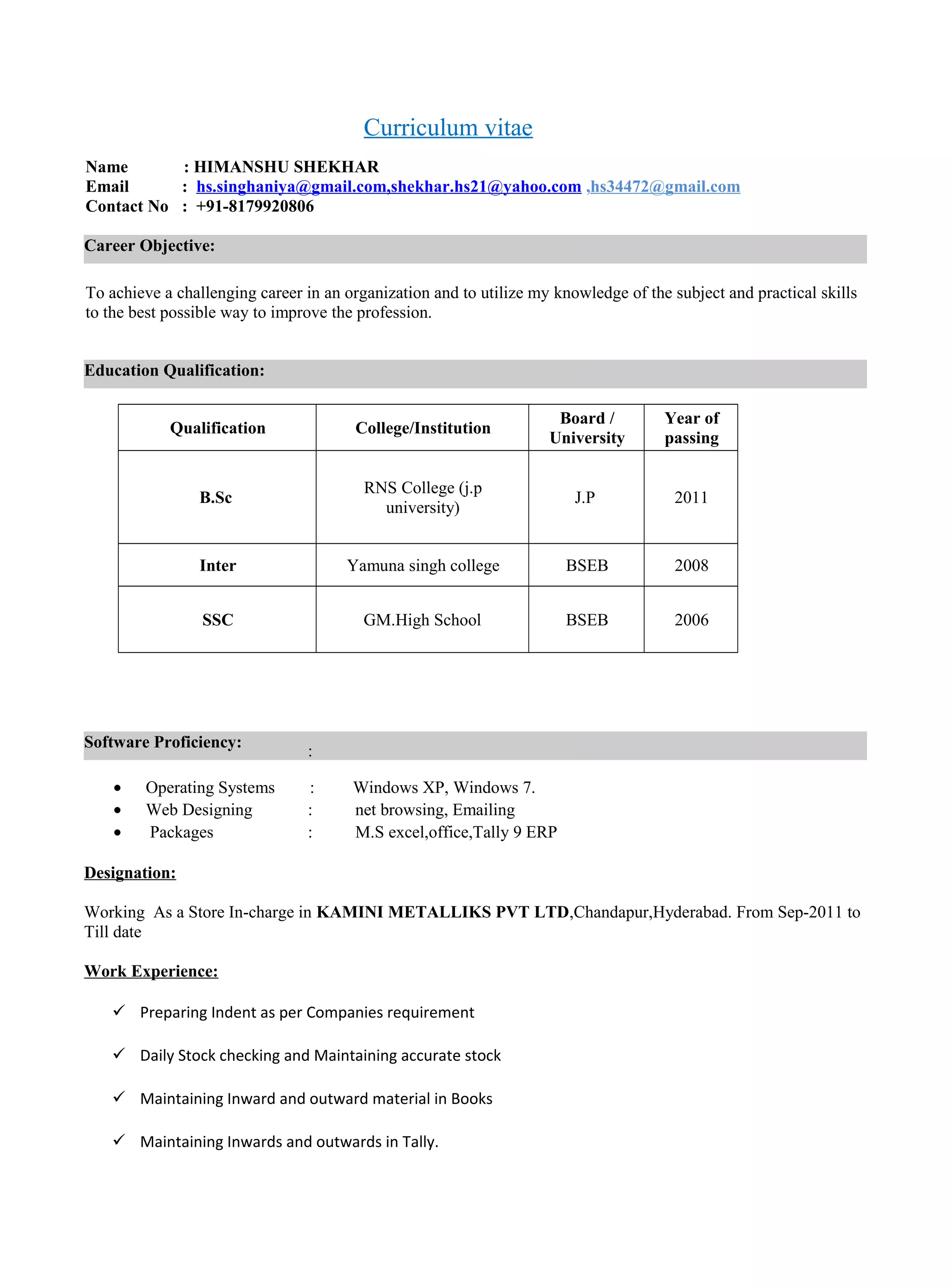 HIMANSU resume | DOC