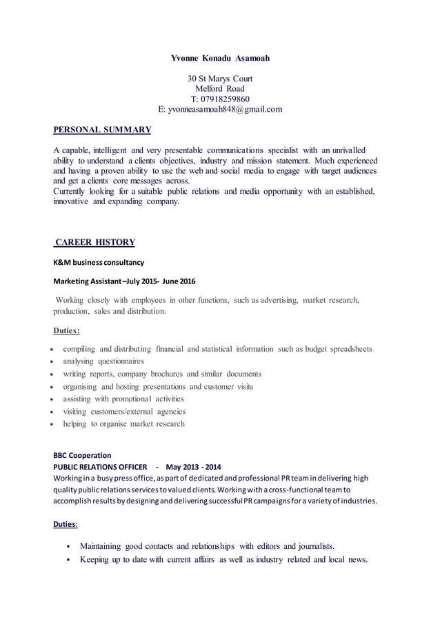 Yvonne Konadu Asamoah media cv | DOCX | Media Industry | Industries