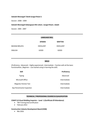 MOHAMAD FAIZ BIN ABDULLAH - RESUME | PDF