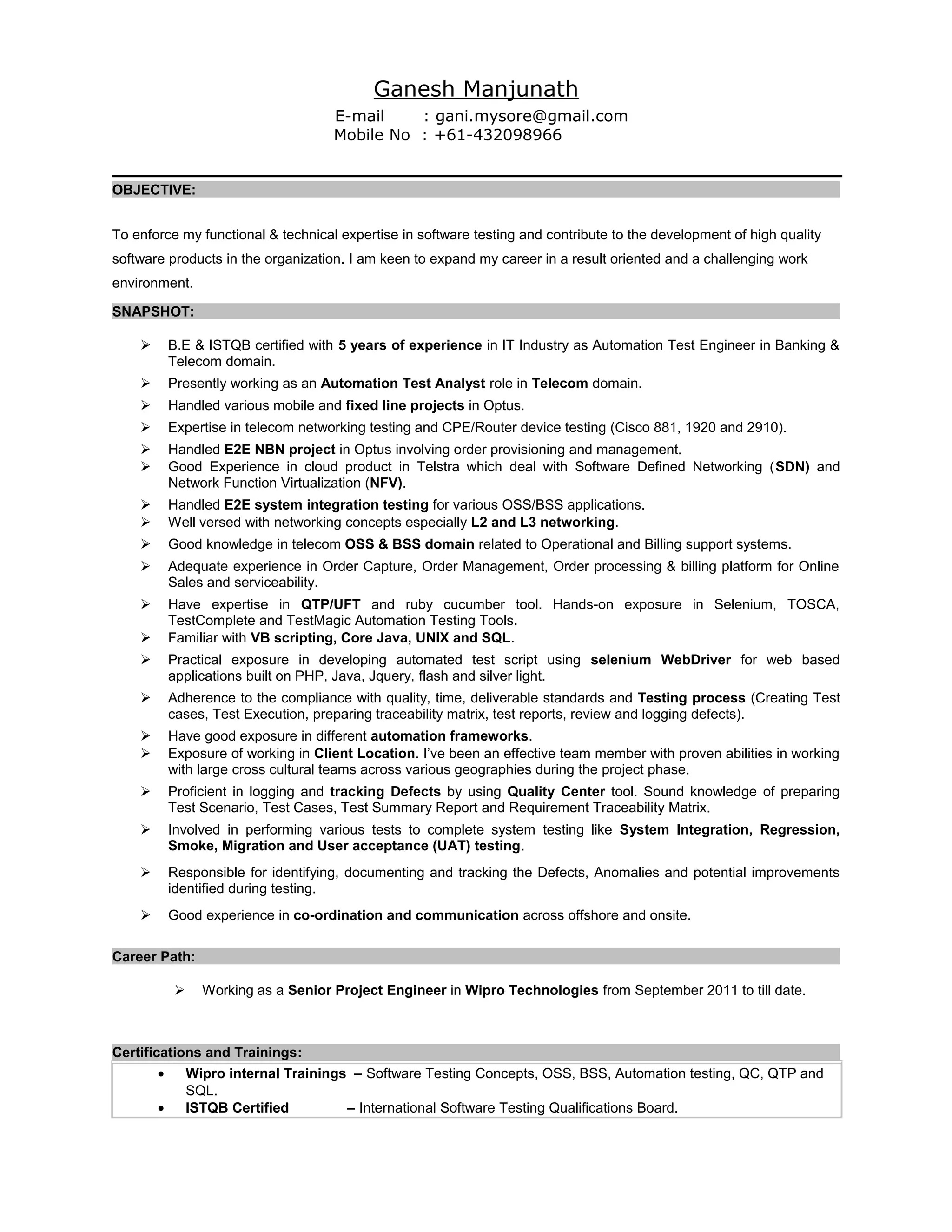 Ganesh Manjunath Resume | DOC