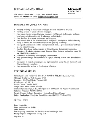 DeepakItkar_Resume_ITAM | PDF