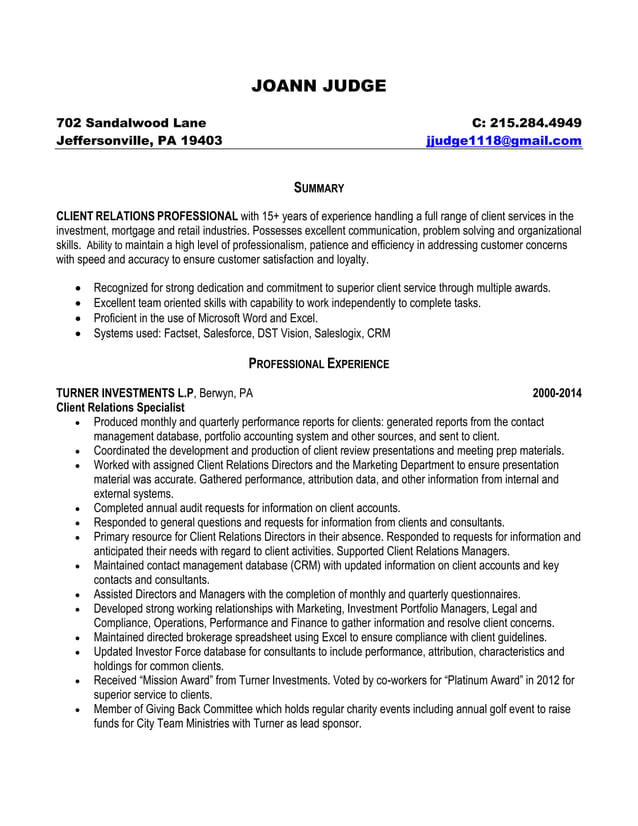 Judge, Joann Resume 2015 | PDF