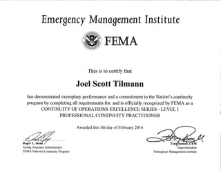 FEMA Level 1 Professional Continuity Practitioner | PDF