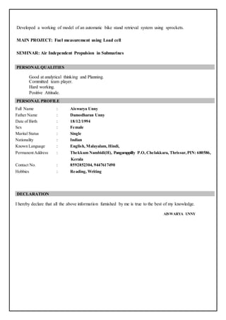 aiswarya resume | DOCX