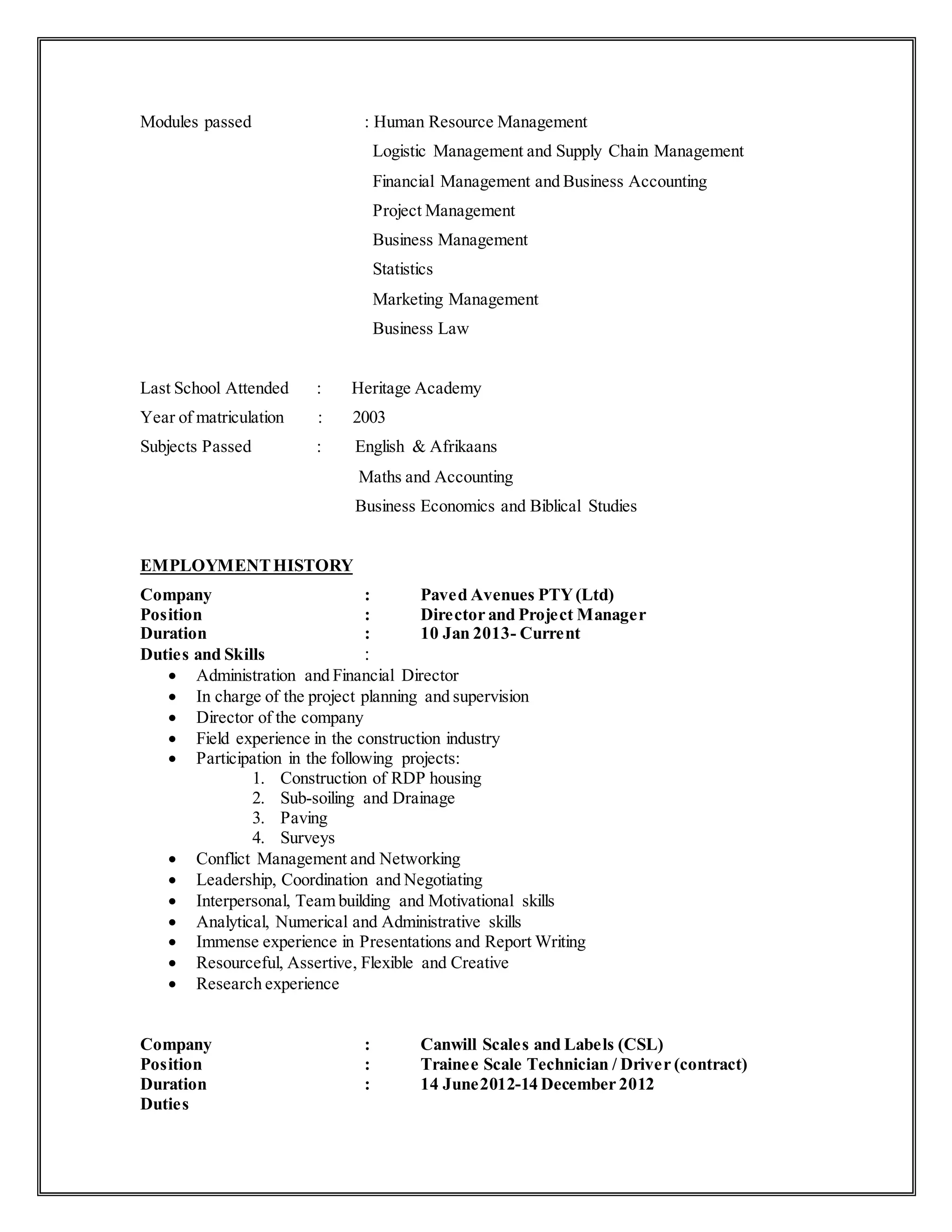 Mduduzi Mtshali's CV | DOCX