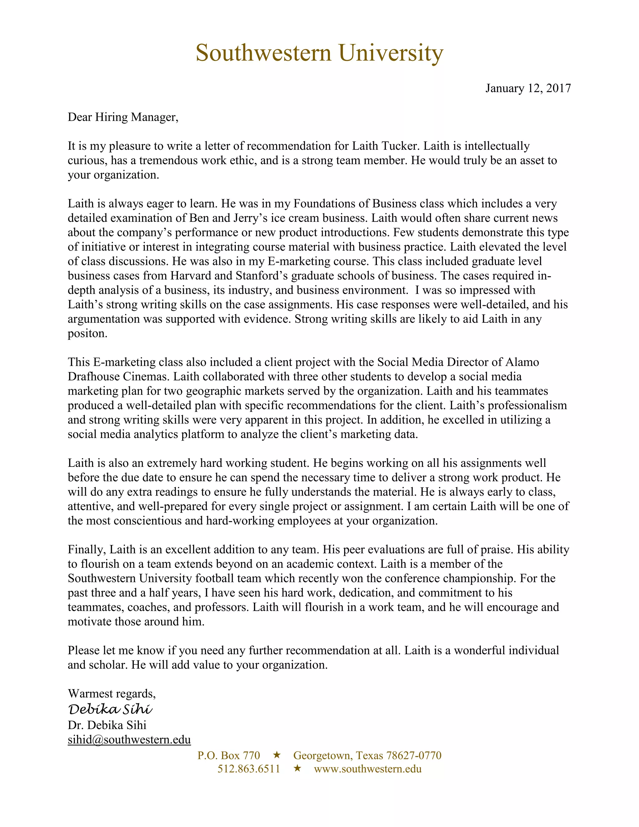 Laith E. Tucker, Letter of Recommendation | PDF