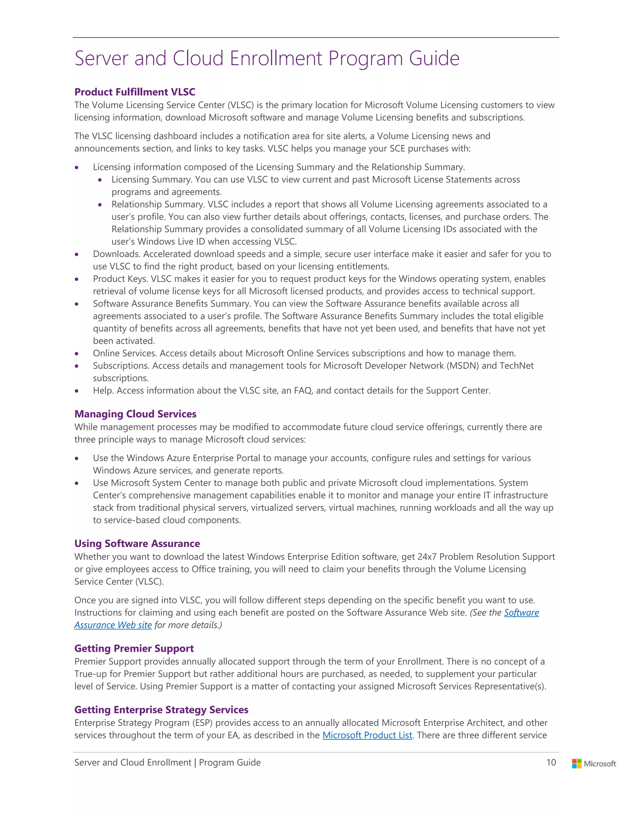 Microsoft Server and Cloud Enrollment - Program Guide | PDF