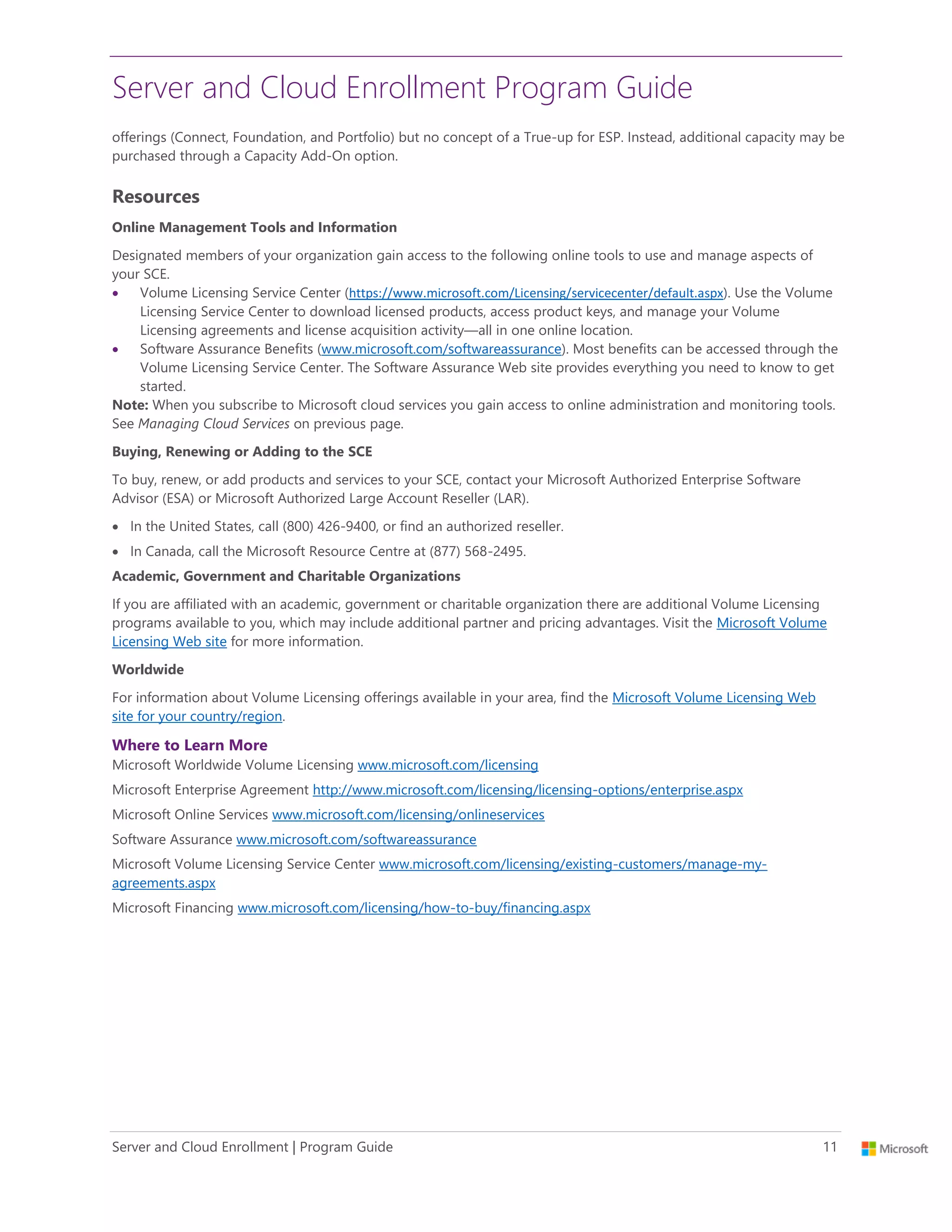 Microsoft Server and Cloud Enrollment - Program Guide | PDF