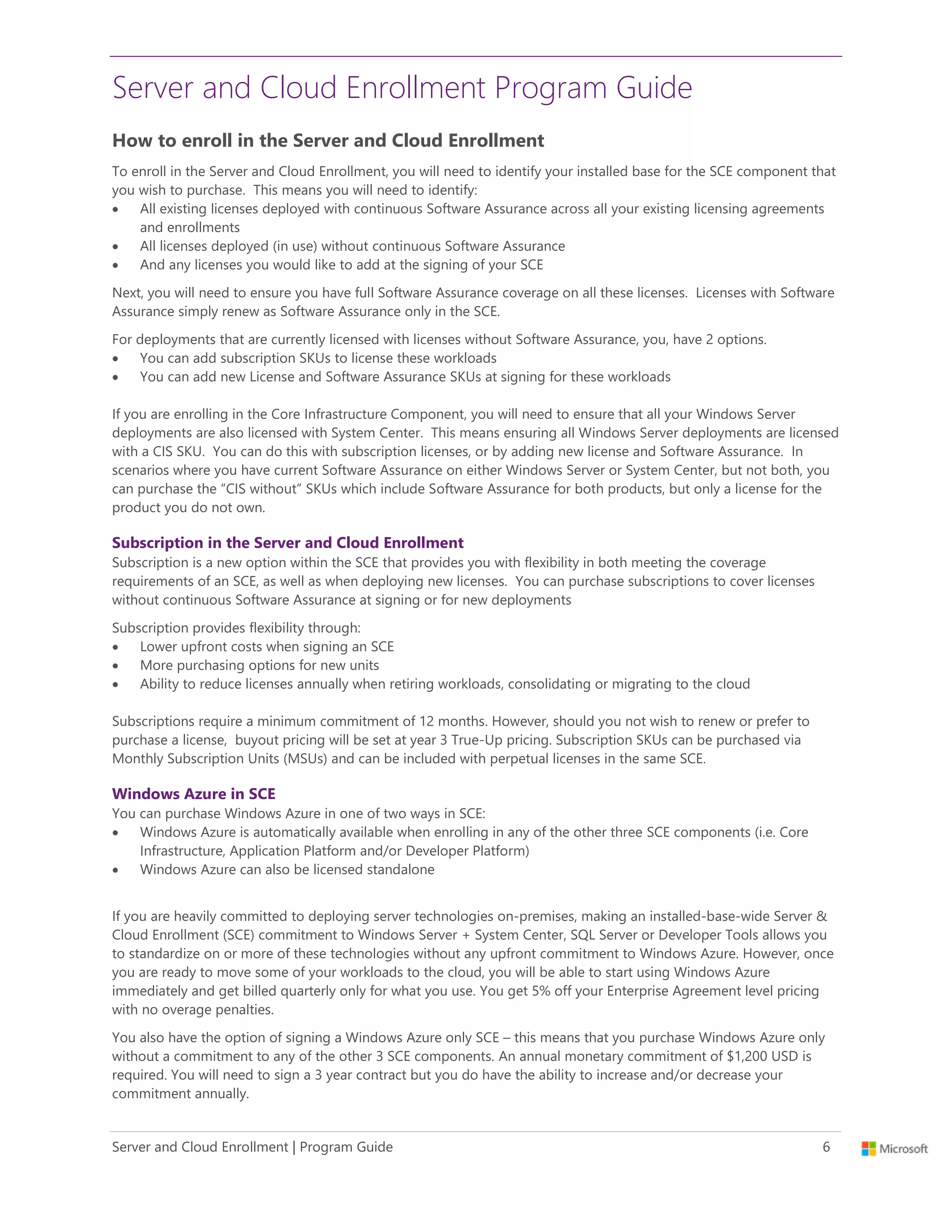 Microsoft Server and Cloud Enrollment - Program Guide | PDF
