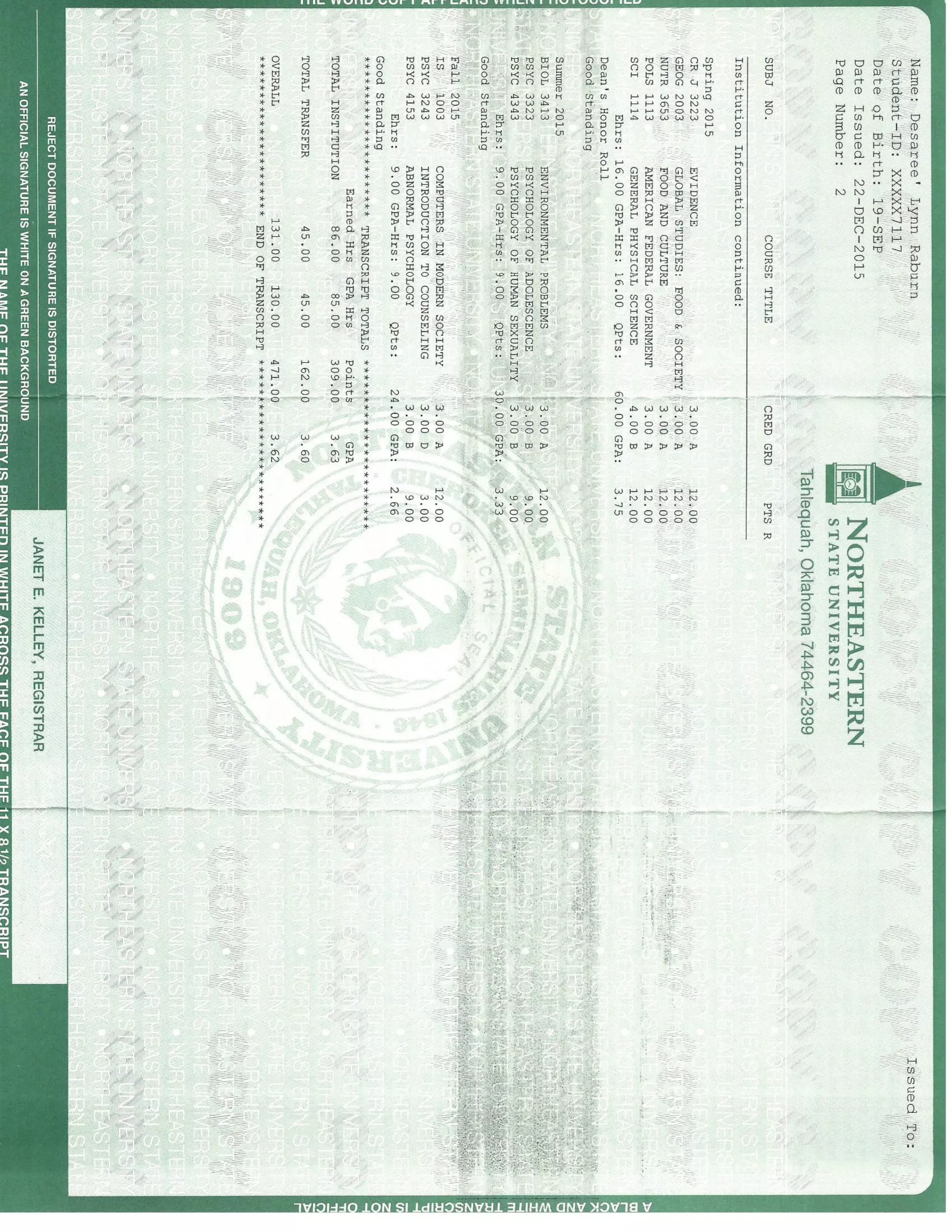NSU Official Transcript | PDF