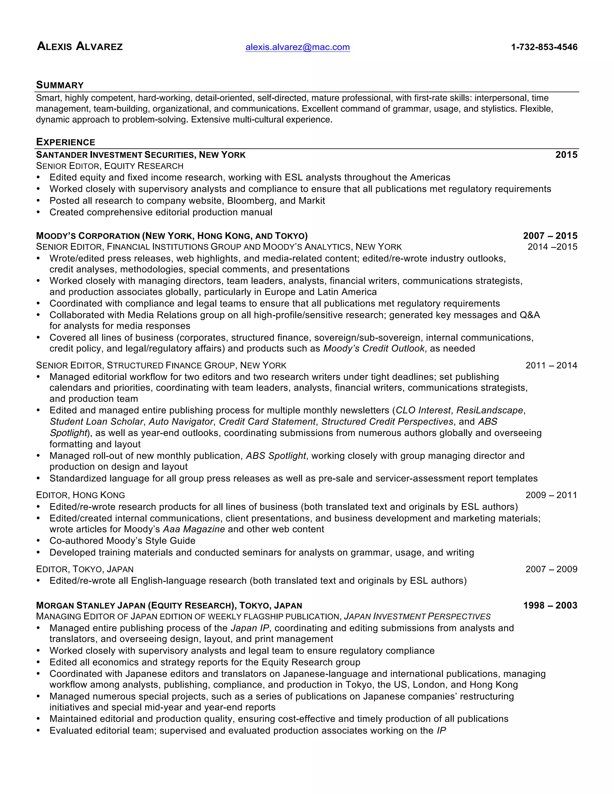 Alexis Alvarez CV 2016 | PDF