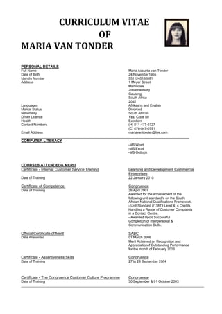 CURRICULUM VITAE of MARIA V TONDER | PDF