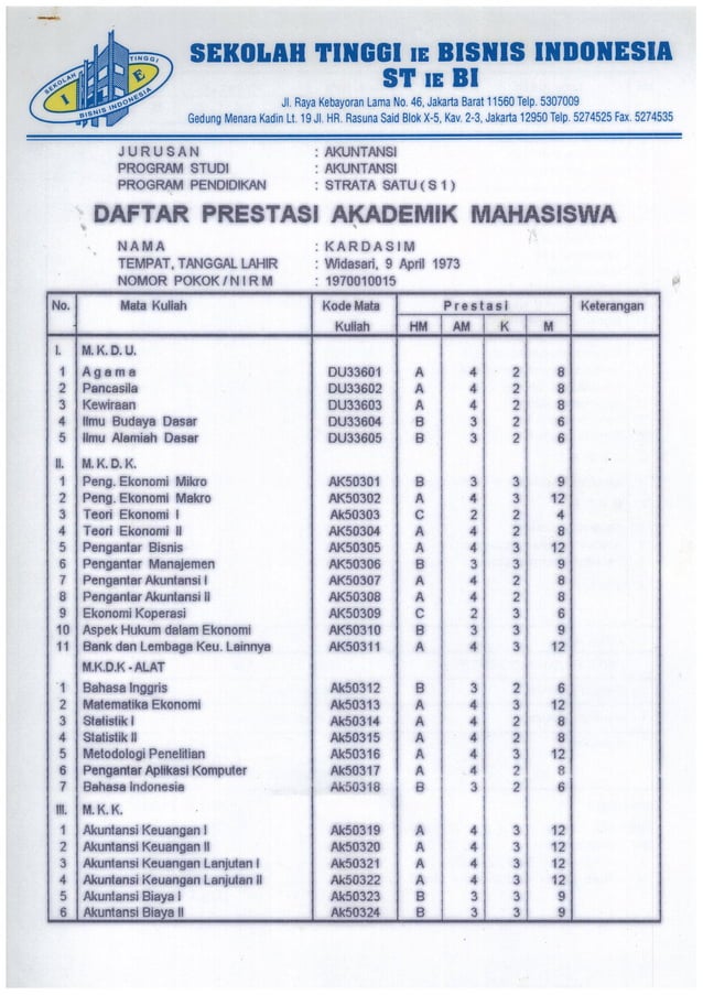 Ijazah & Transkrip S1 STIE BI | PDF