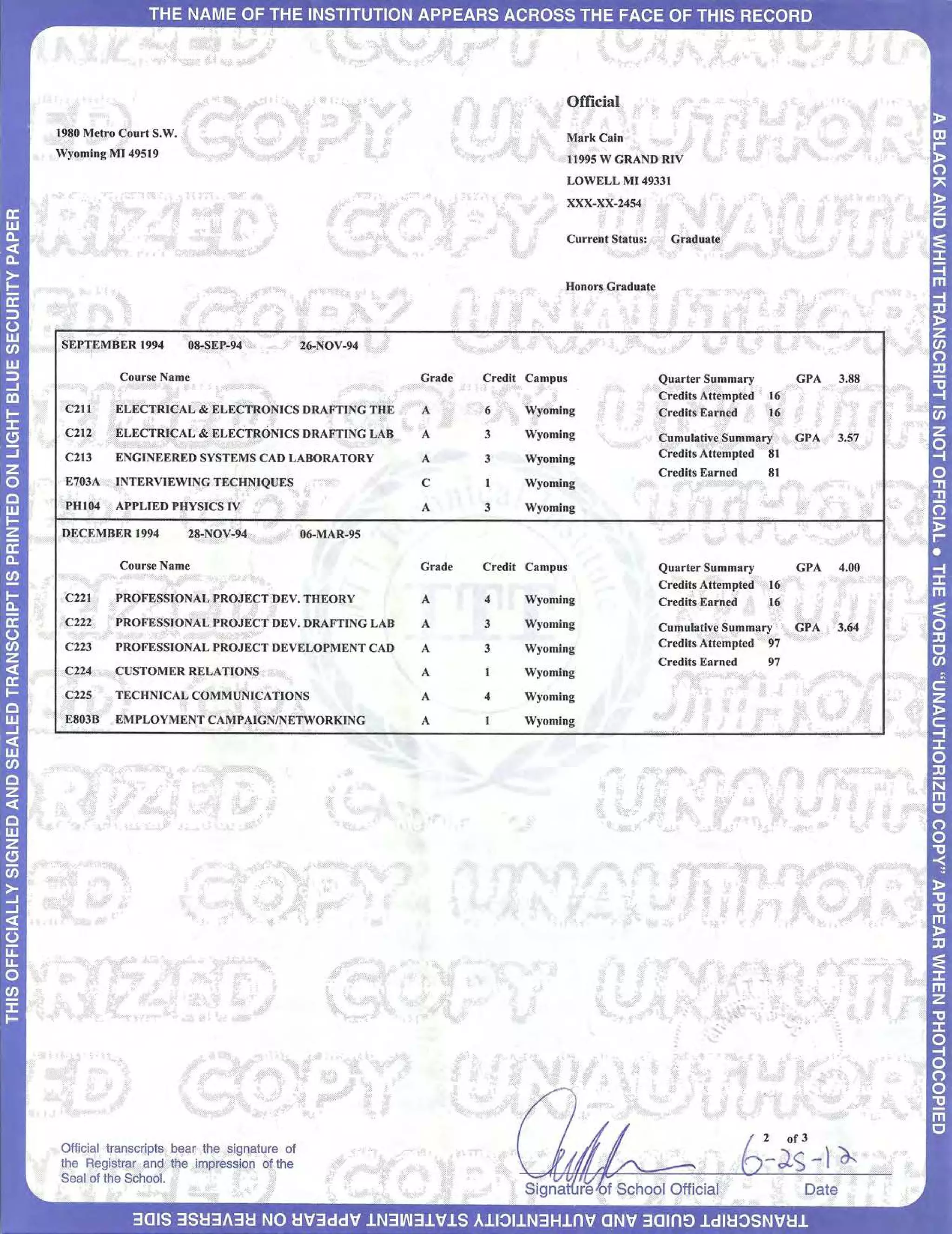 ITT Official Transcript | PDF