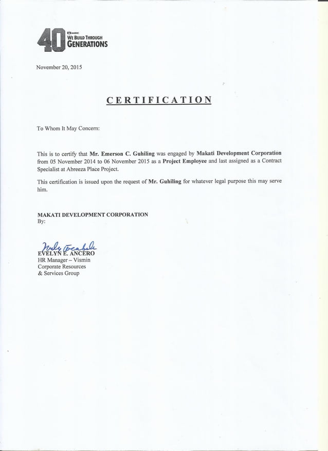 MDC cert of employment | PDF