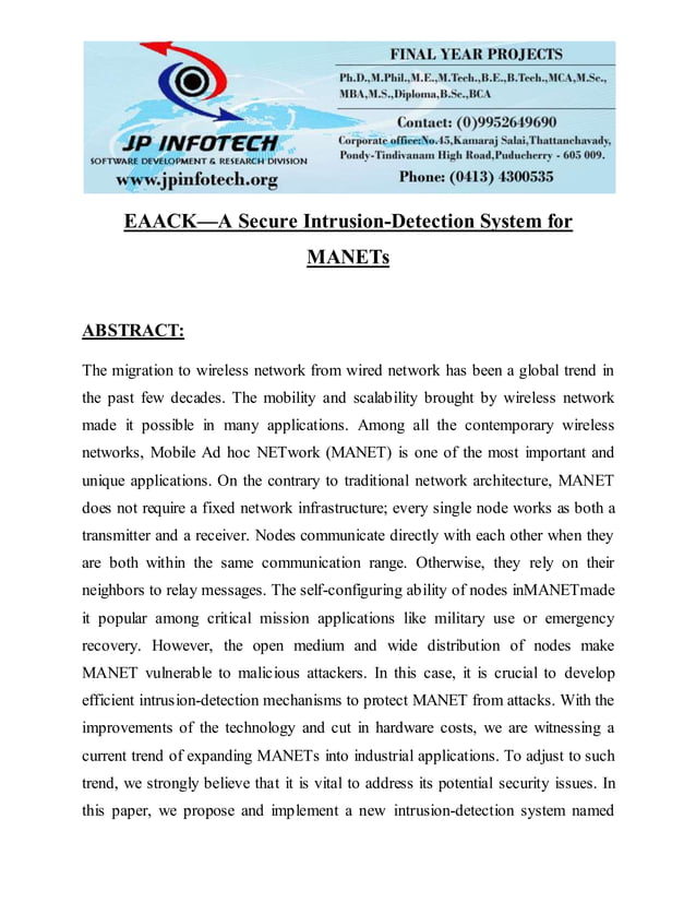 Eaack—a Secure Intrusion Detection System For Manets Ns2 Pdf