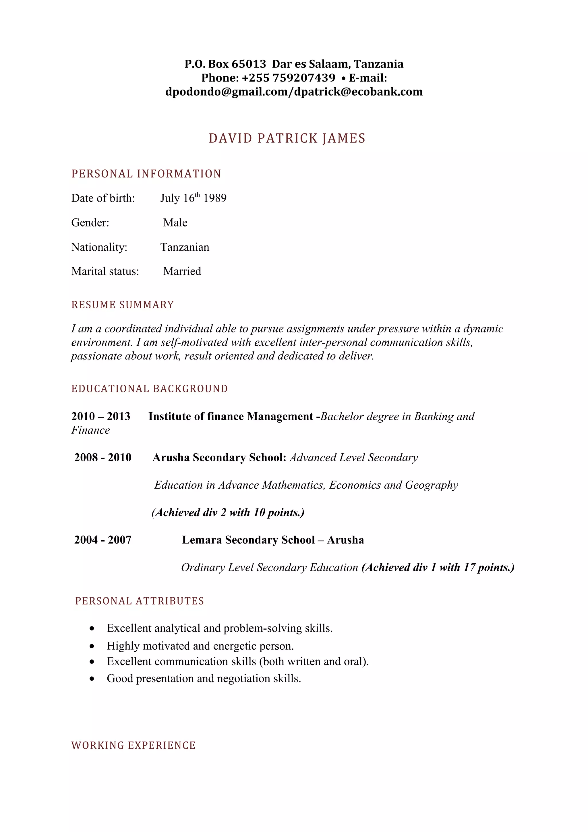 DPATRICK CV | PDF