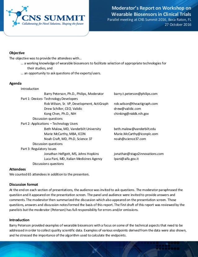 Moderator’s Report on Workshop on Wearable Biosensors in Clinical Tri…