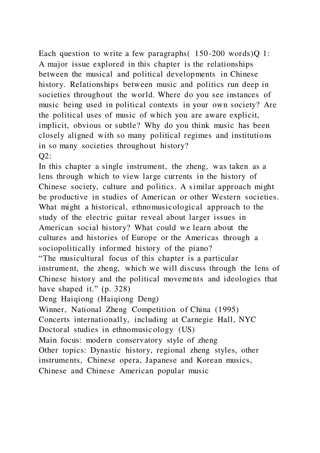 Each question to write a few paragraphs( 150-200 words)Q 1A major | DOCX