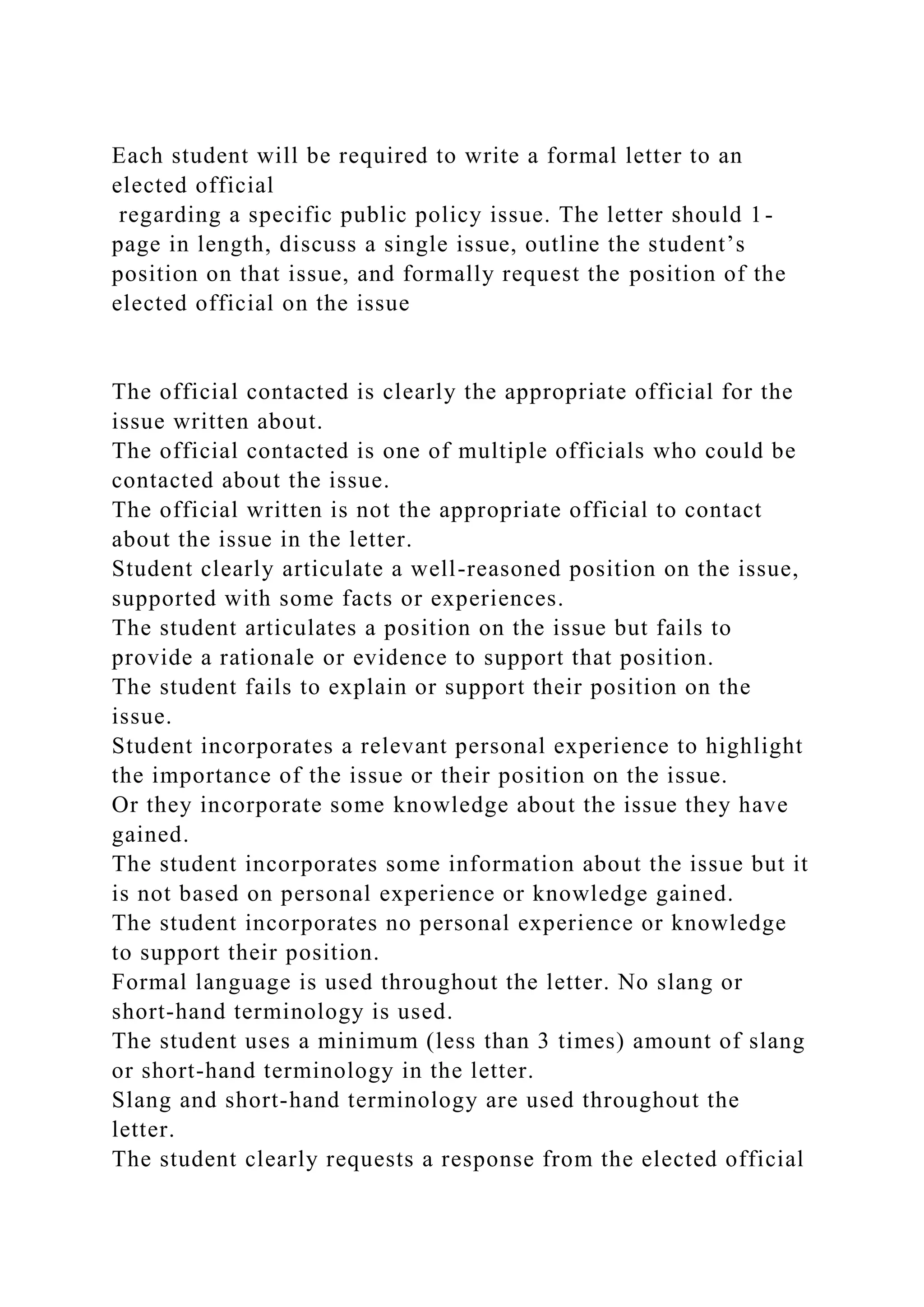 Each student will be required to write a formal letter to an elect.docx