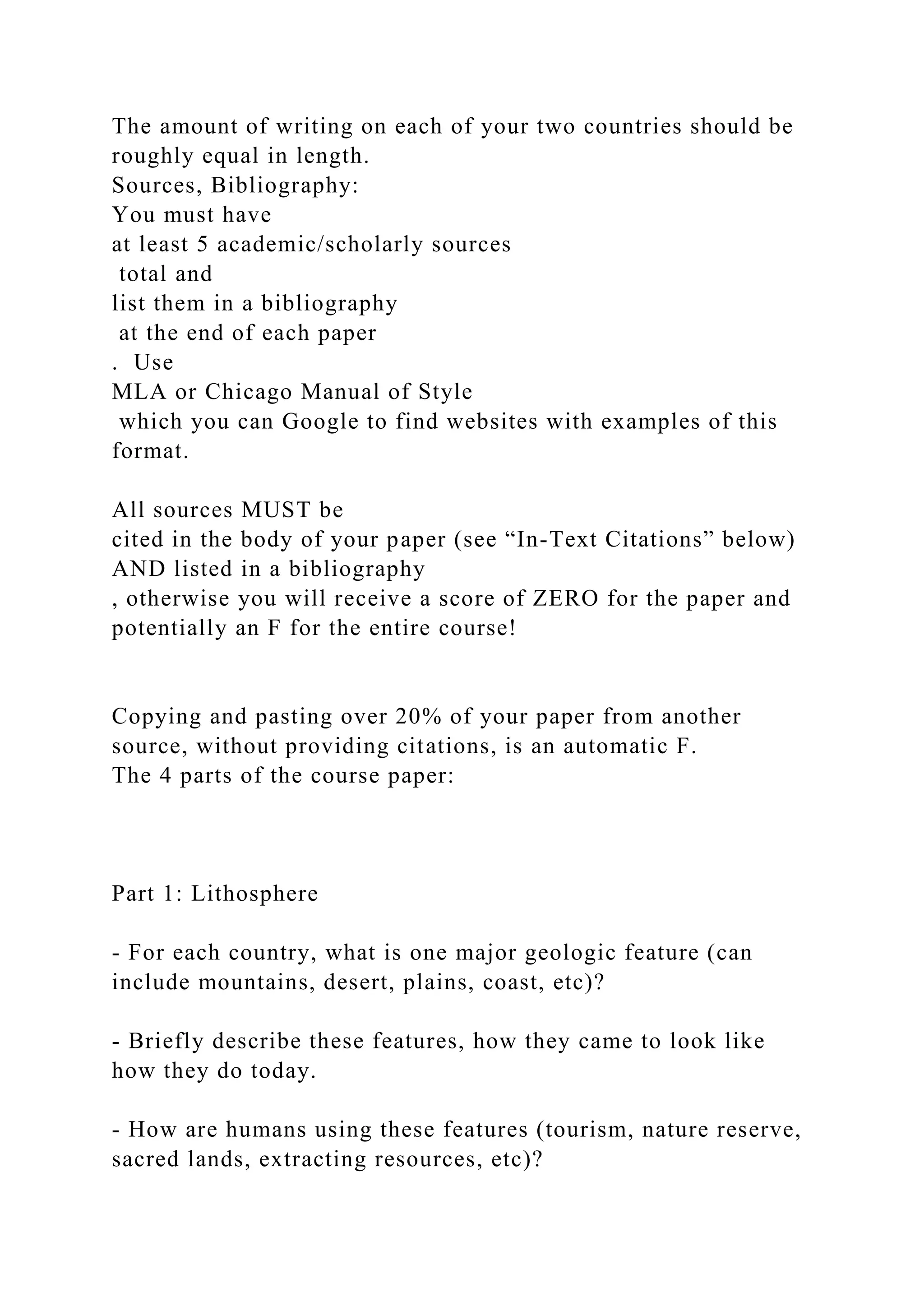 Each student will compare and contrast the physical geography of a p.docx