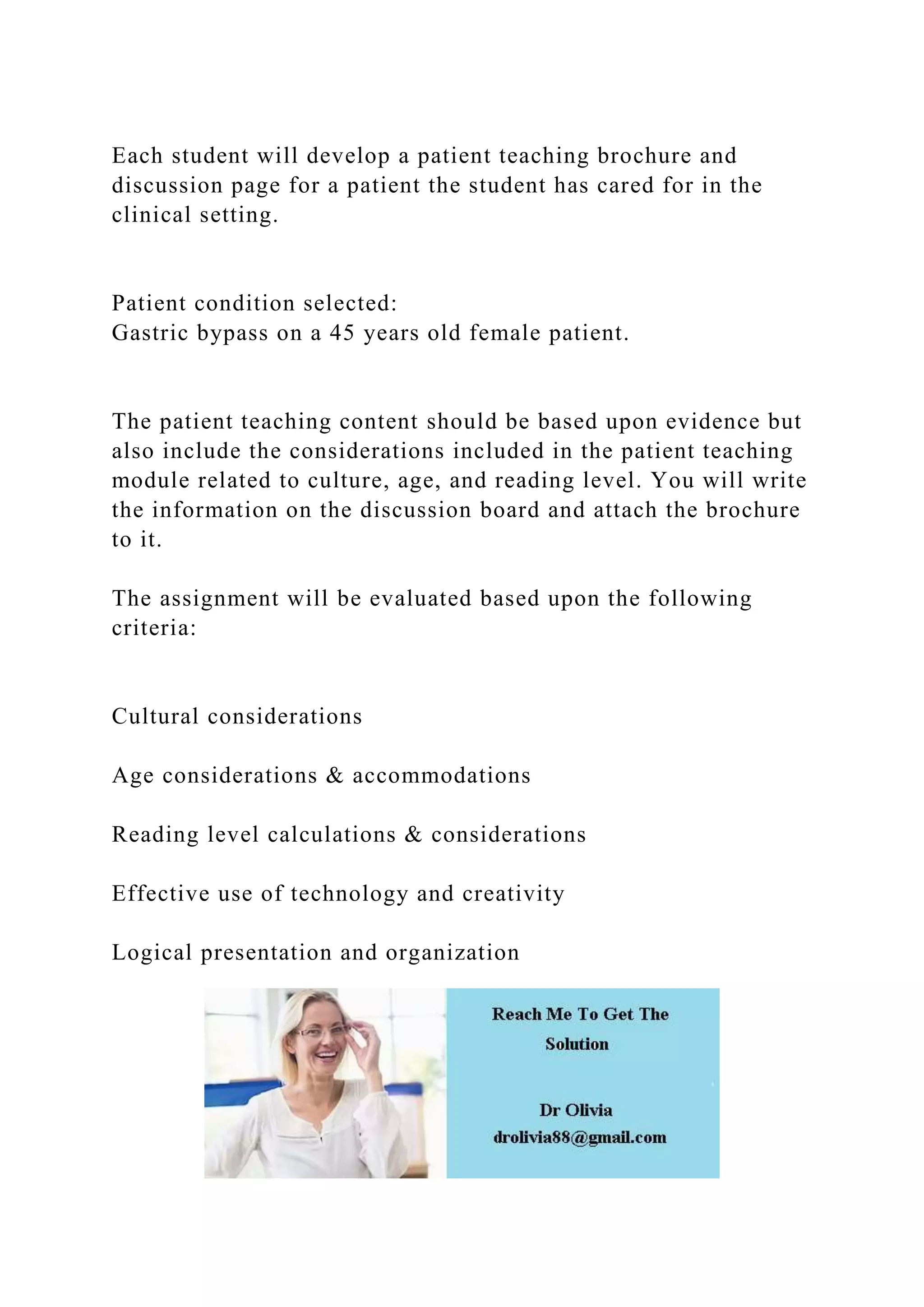 Each student will develop a patient teaching brochure and discussion | DOCX