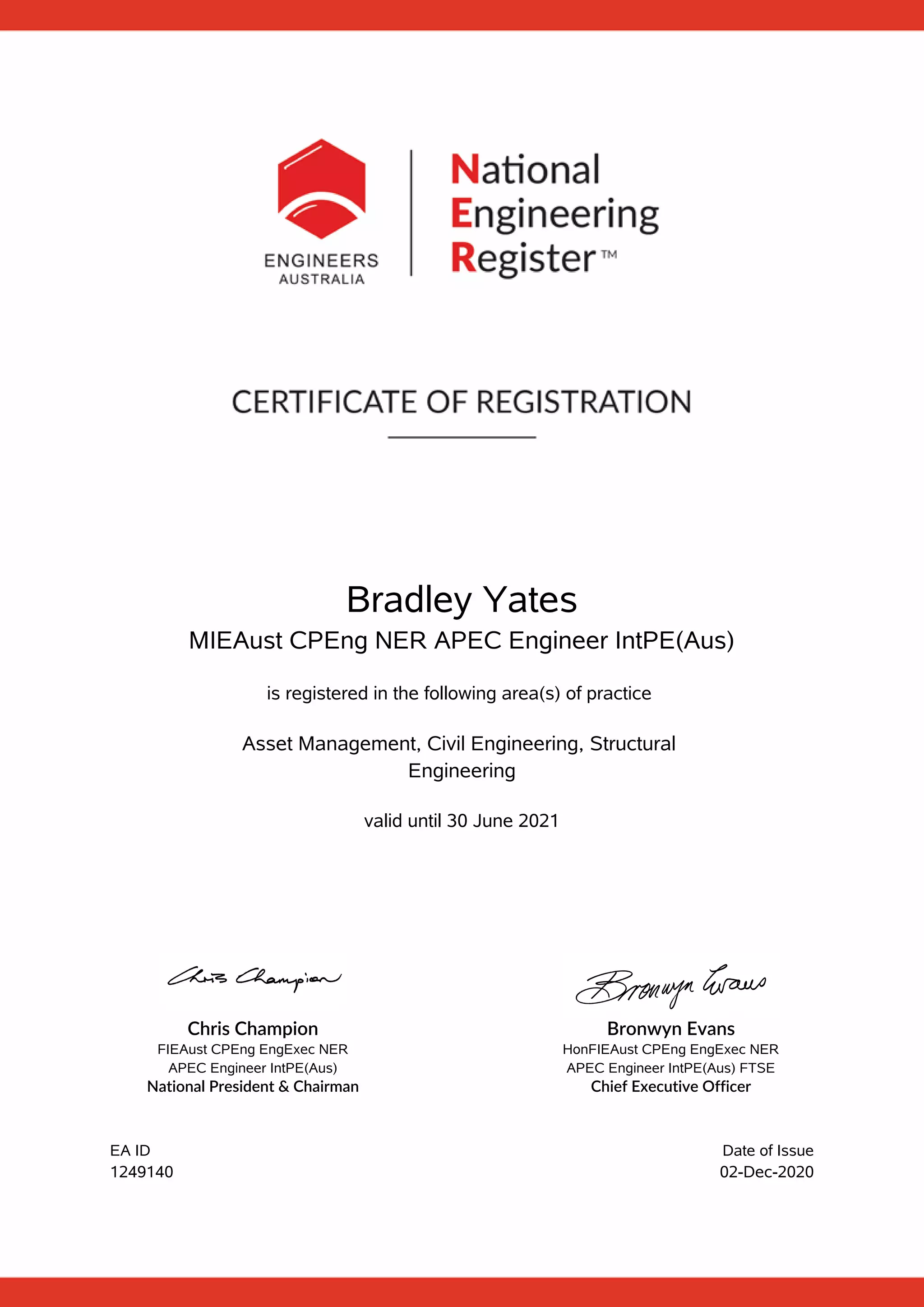IEAust, Engineers Australia, National Engineering Register, Certificate ...