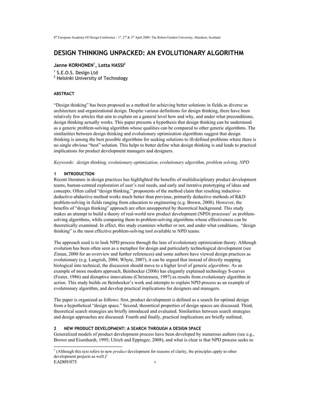 Design thinking unpacked: an evolutionary algorithm? | PDF | Graphics Software | Computer ...