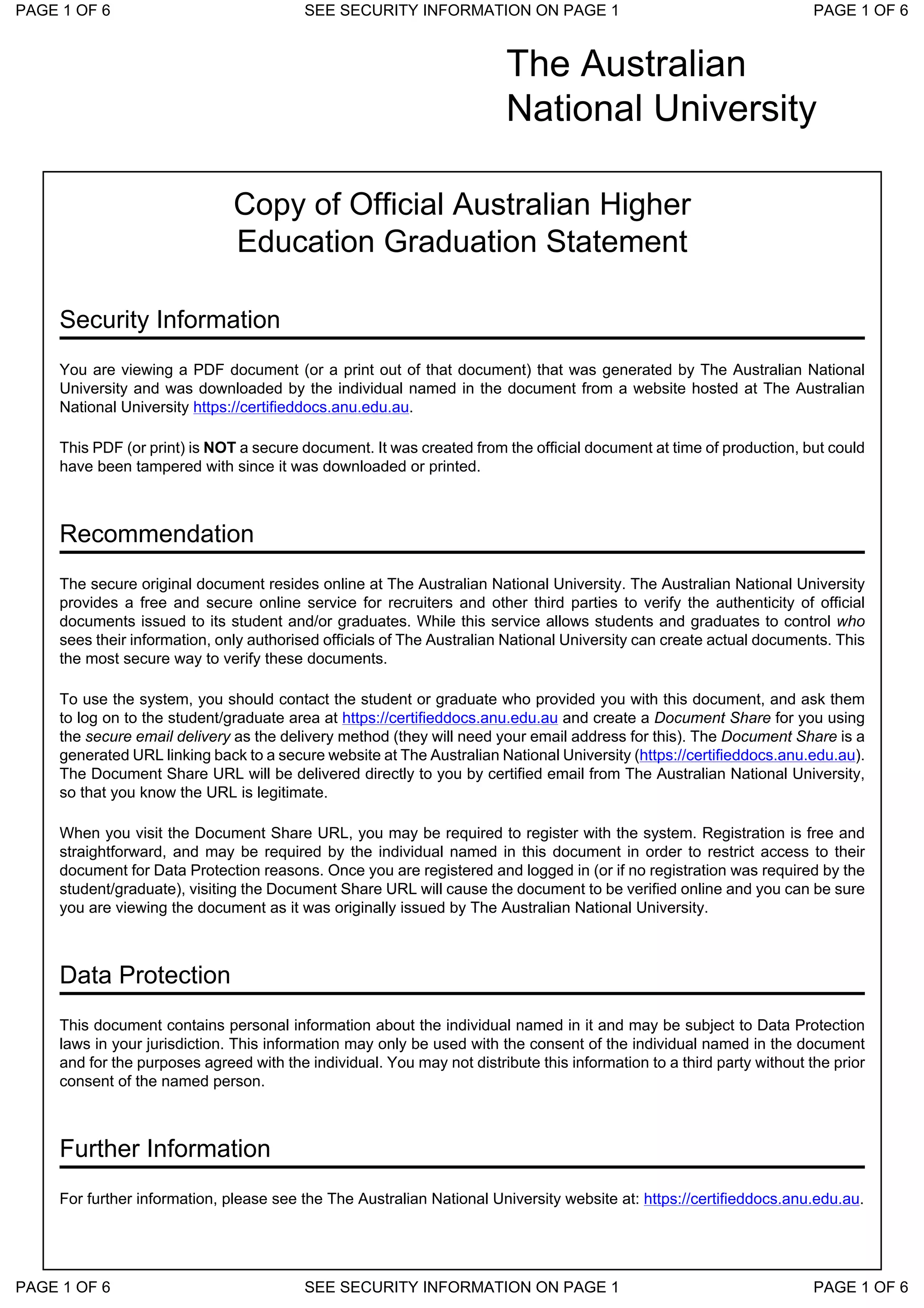 Graduation Certificate ANU | PDF
