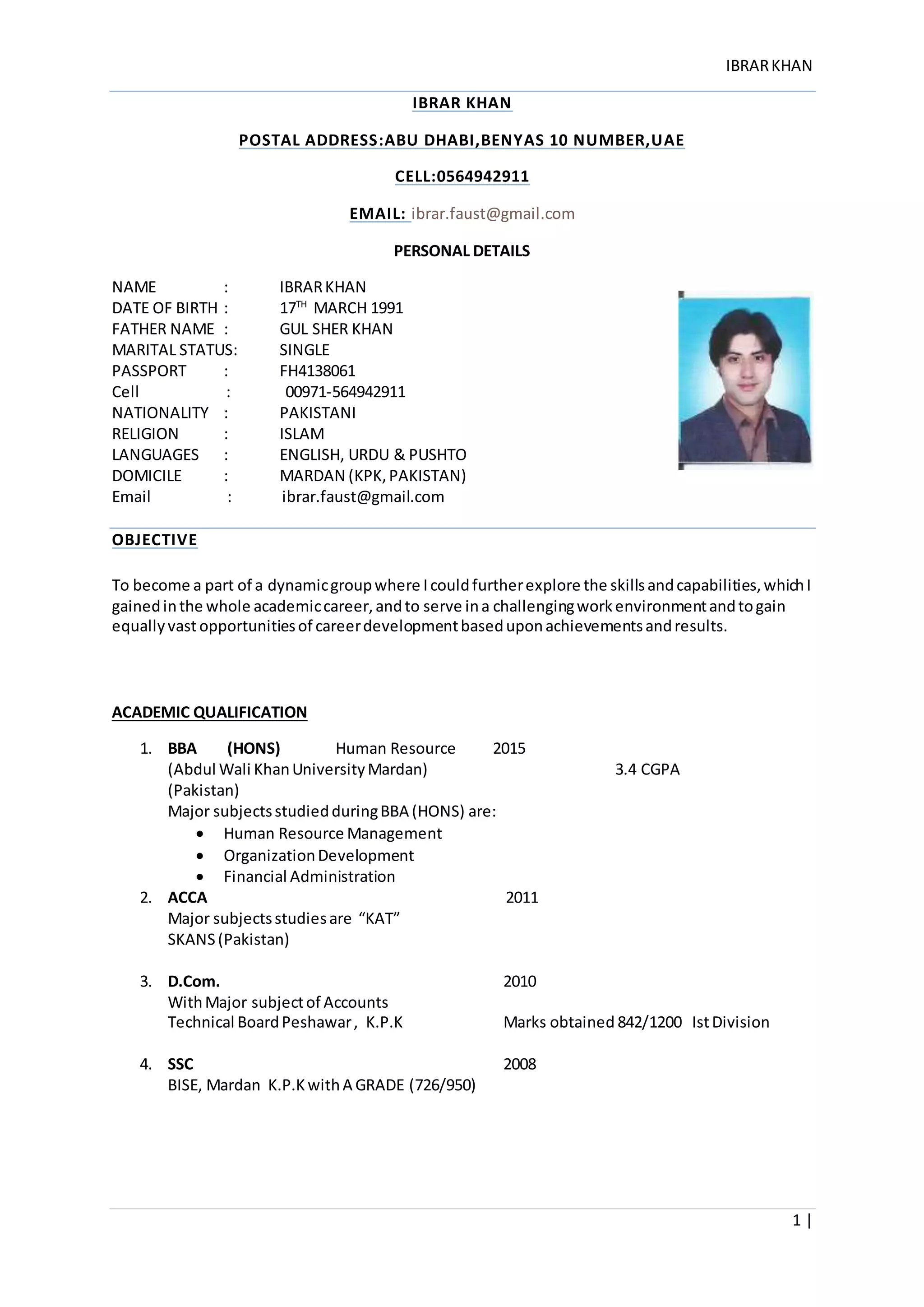Ibrar Khan _CV-2nd draft %281%29 | PDF