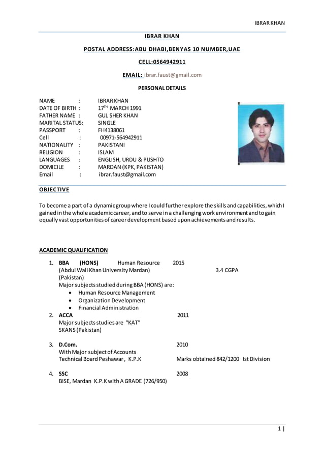 Ibrar Khan _CV-2nd draft %281%29 | PDF