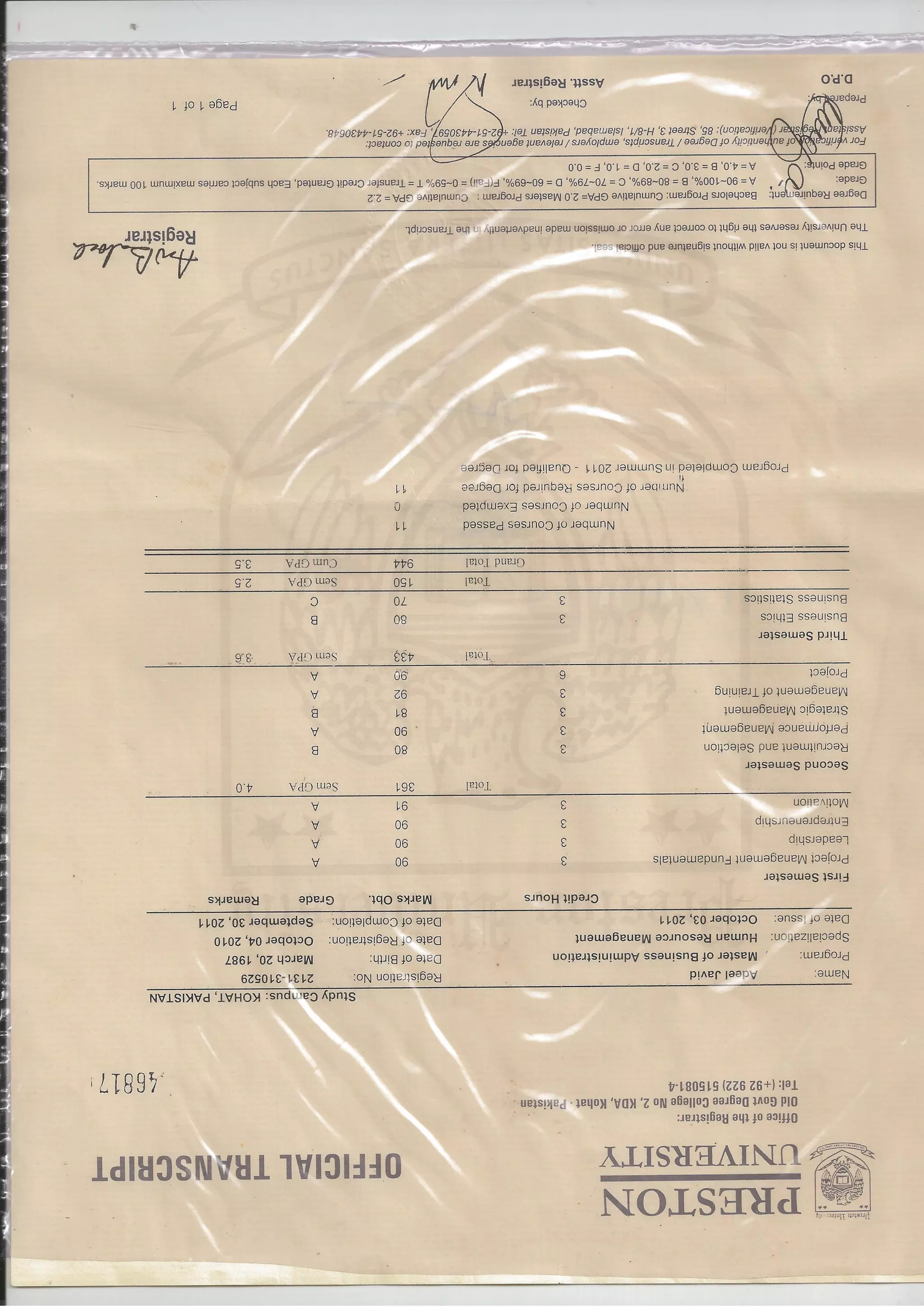 MBA TRANSCRIPT | PDF