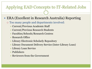 EAD and Its Implications in an M.ICT Graduate's Early Career | PPTX