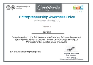 Entrepreneurship Awareness Drive certificate | PPT