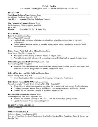 Erik Smith Academic Resume | PDF