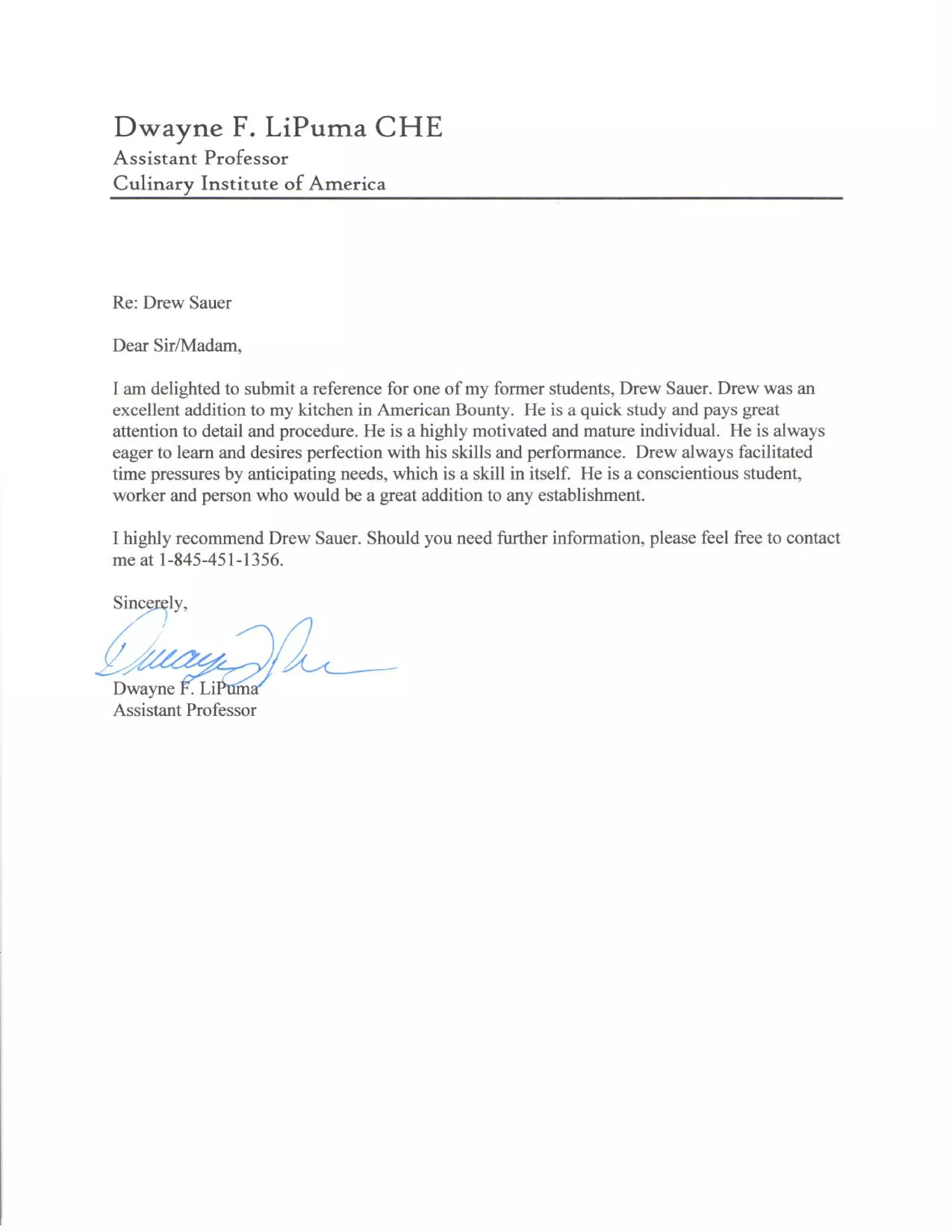 Drew letter of recom LiPuma | PDF