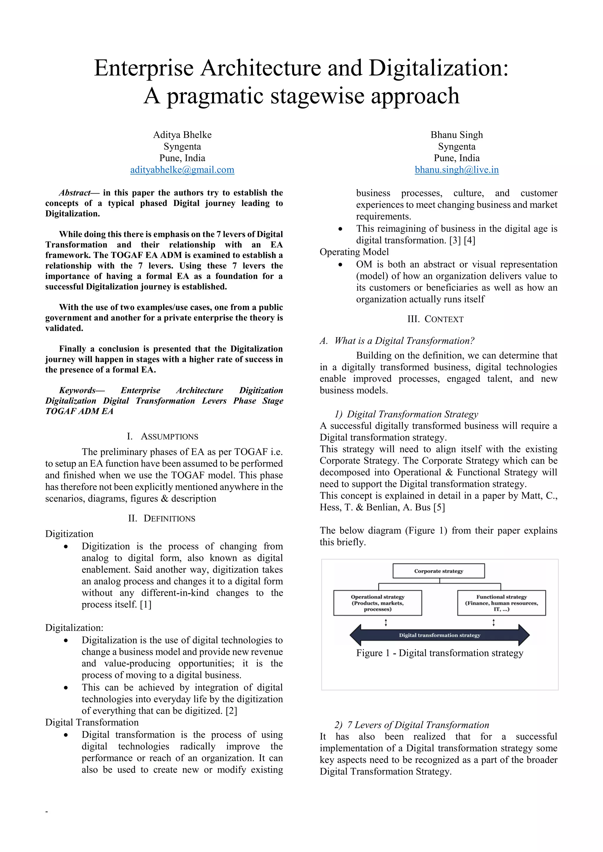 Enterprise Architecture & Digitalization - pragmatic stage wise approach | PDF