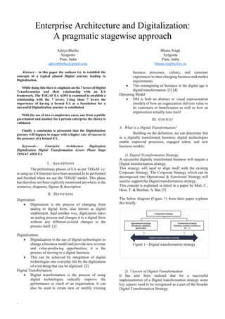 Enterprise Architecture & Digitalization - pragmatic stage wise approach | PDF