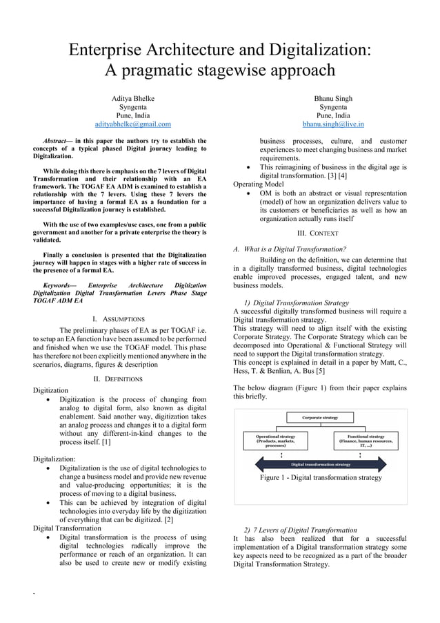 Enterprise Architecture & Digitalization - pragmatic stage wise approach | PDF