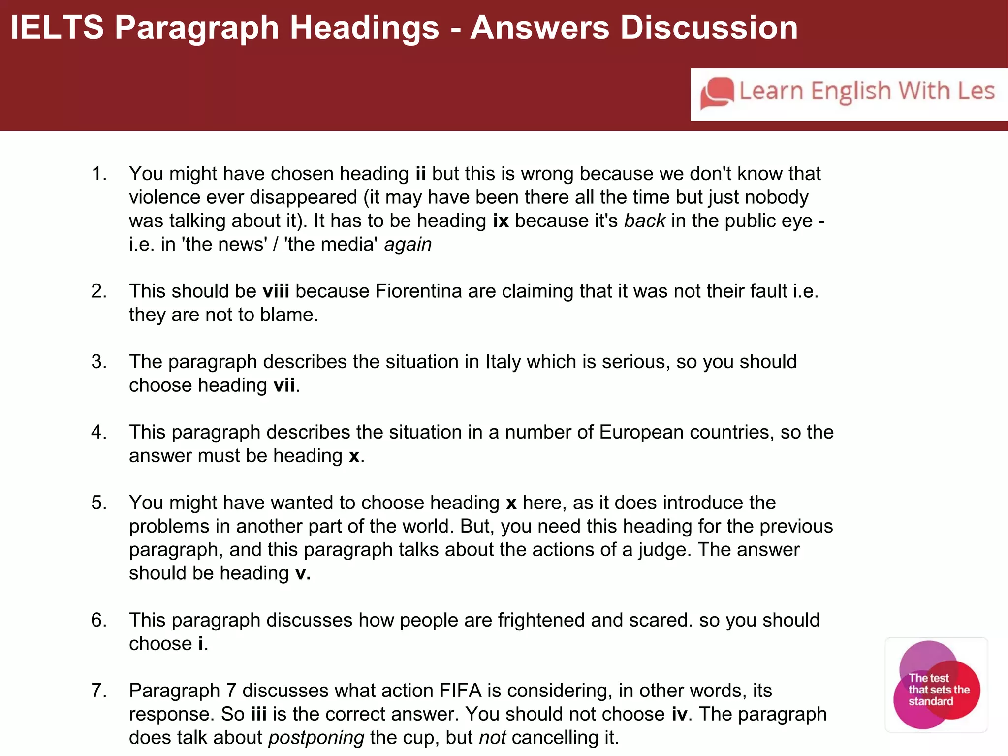 Reading lesson 4 matching paragraph headings 2 | PPT