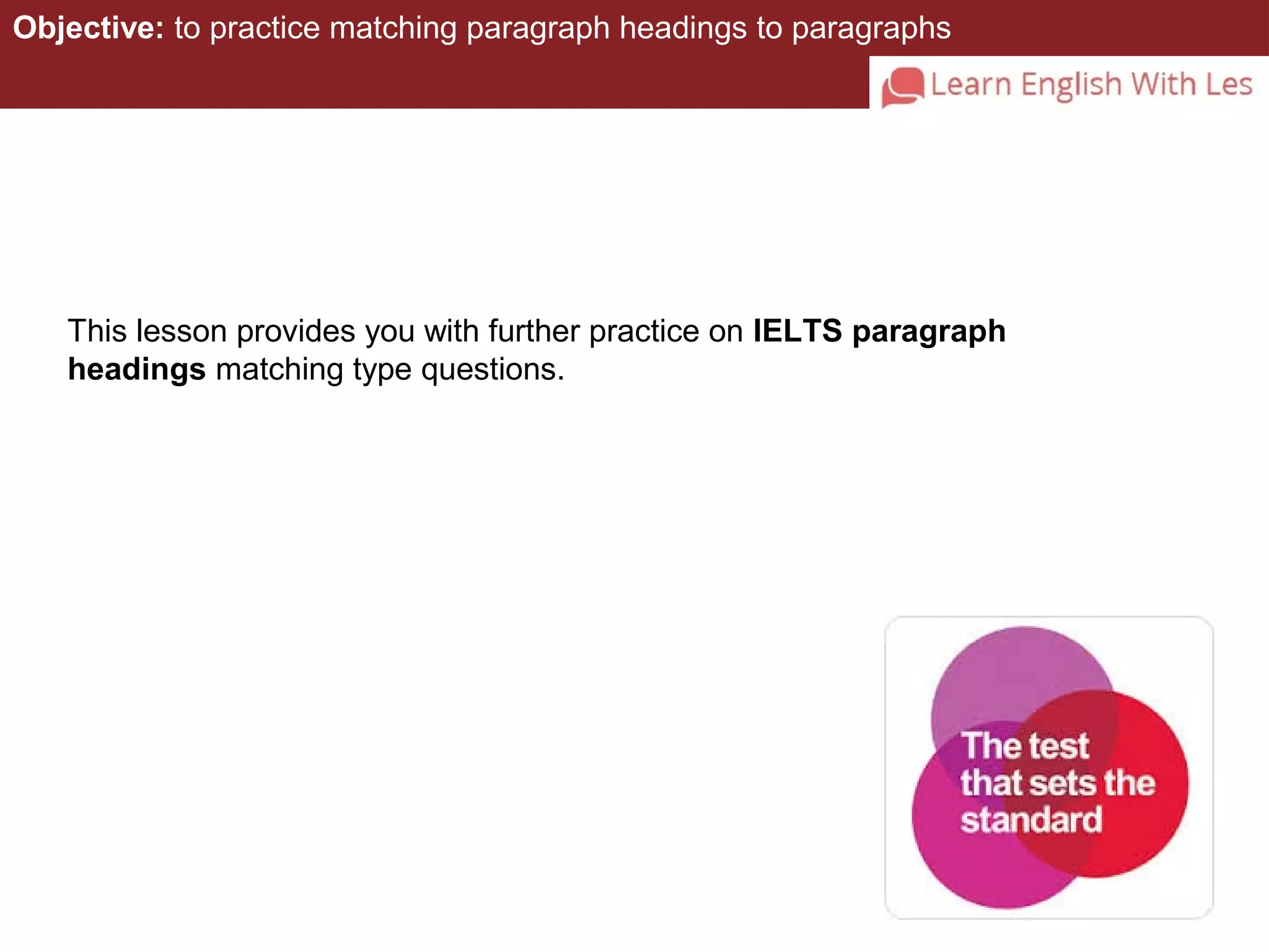 Reading lesson 4 matching paragraph headings 2 | PPT