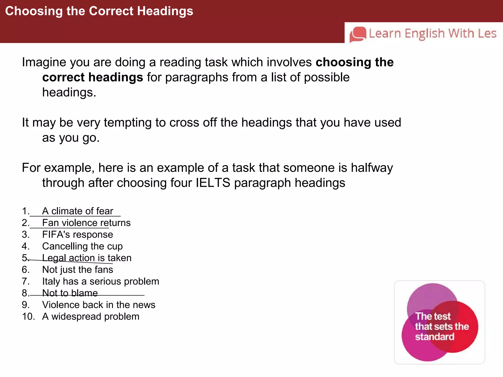 Reading lesson 4 matching paragraph headings 2 | PPT