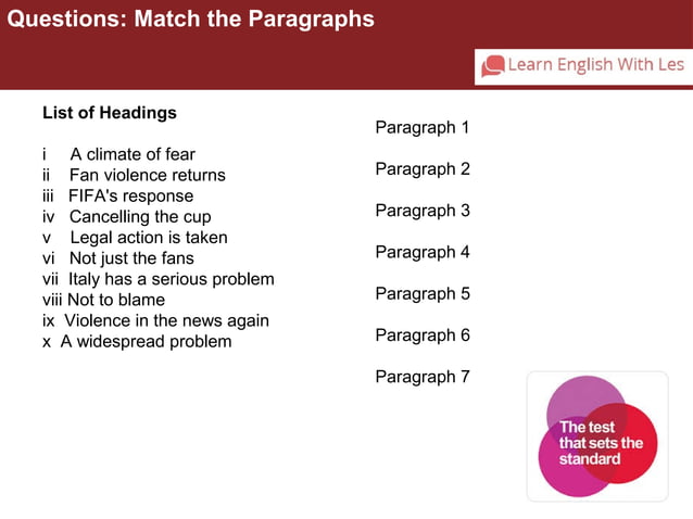 Reading lesson 4 matching paragraph headings 2 | PPT
