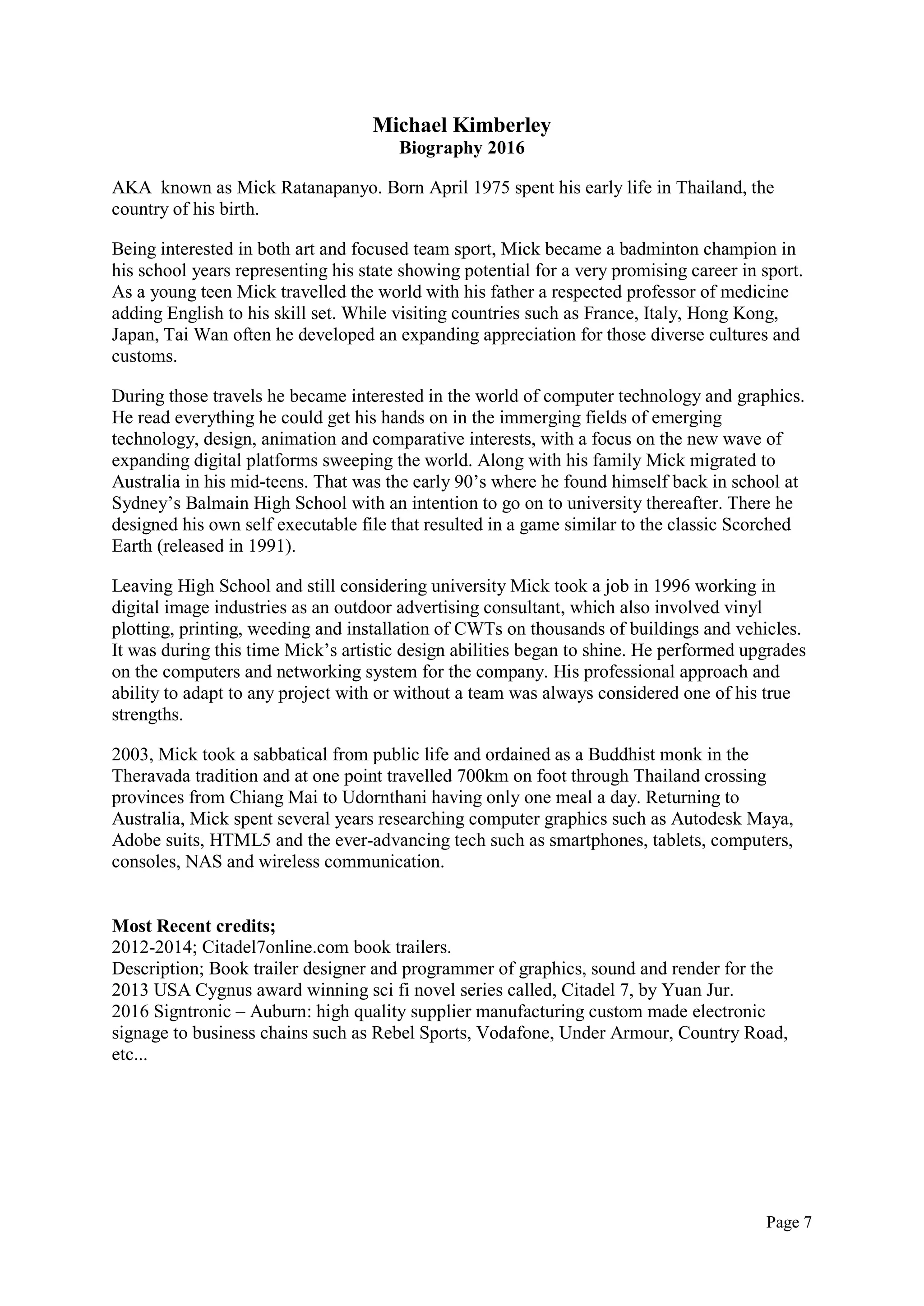 Michael Kimberley Resume 2016 | PDF