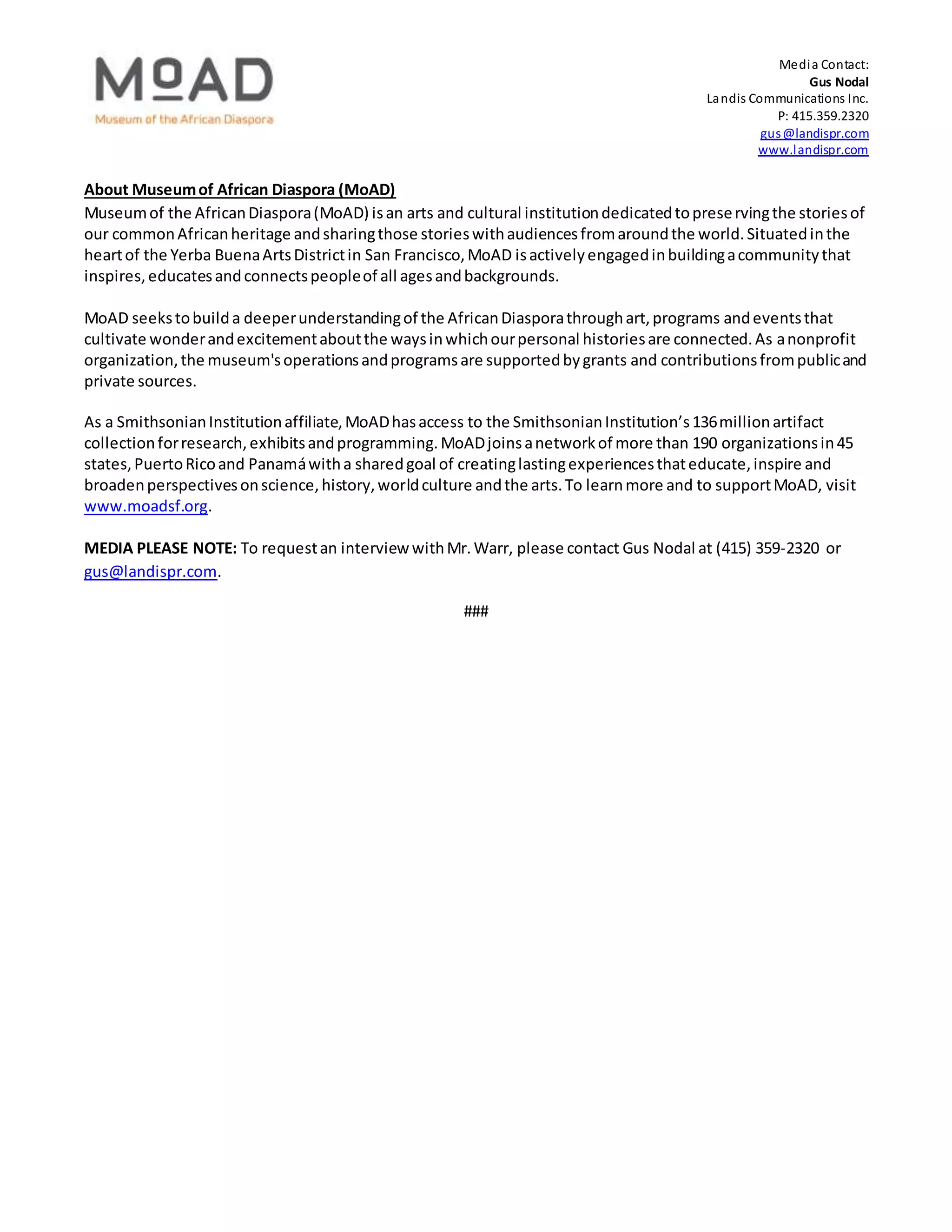 Michael Warr Appointed Deputy Director at MoAD | PDF