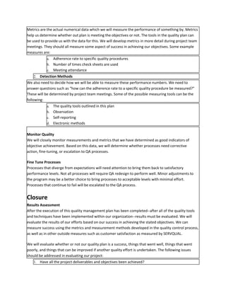 Quality Management Plan Final Report | RTF